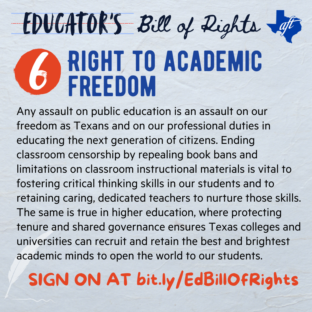Texas AFT :Educator’s Bill of Rights Spotlight: Defending Academic ...